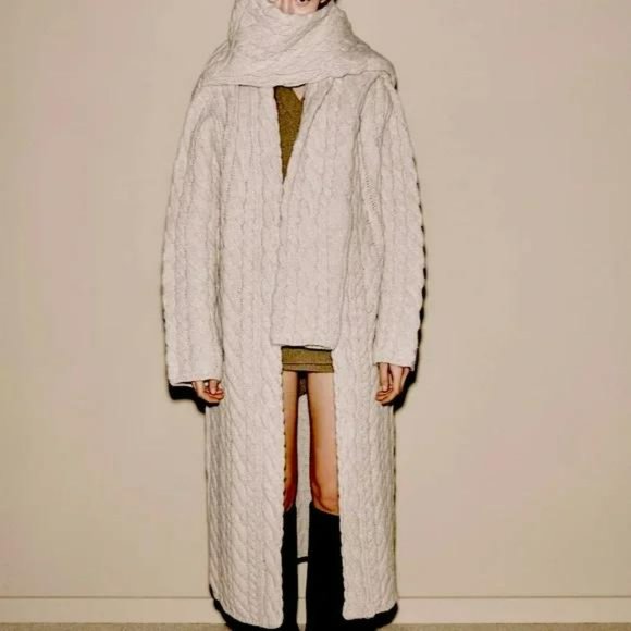 Zara | Jackets & Coats | Zara 0 Wool Cable Knit Coat | Poshmark